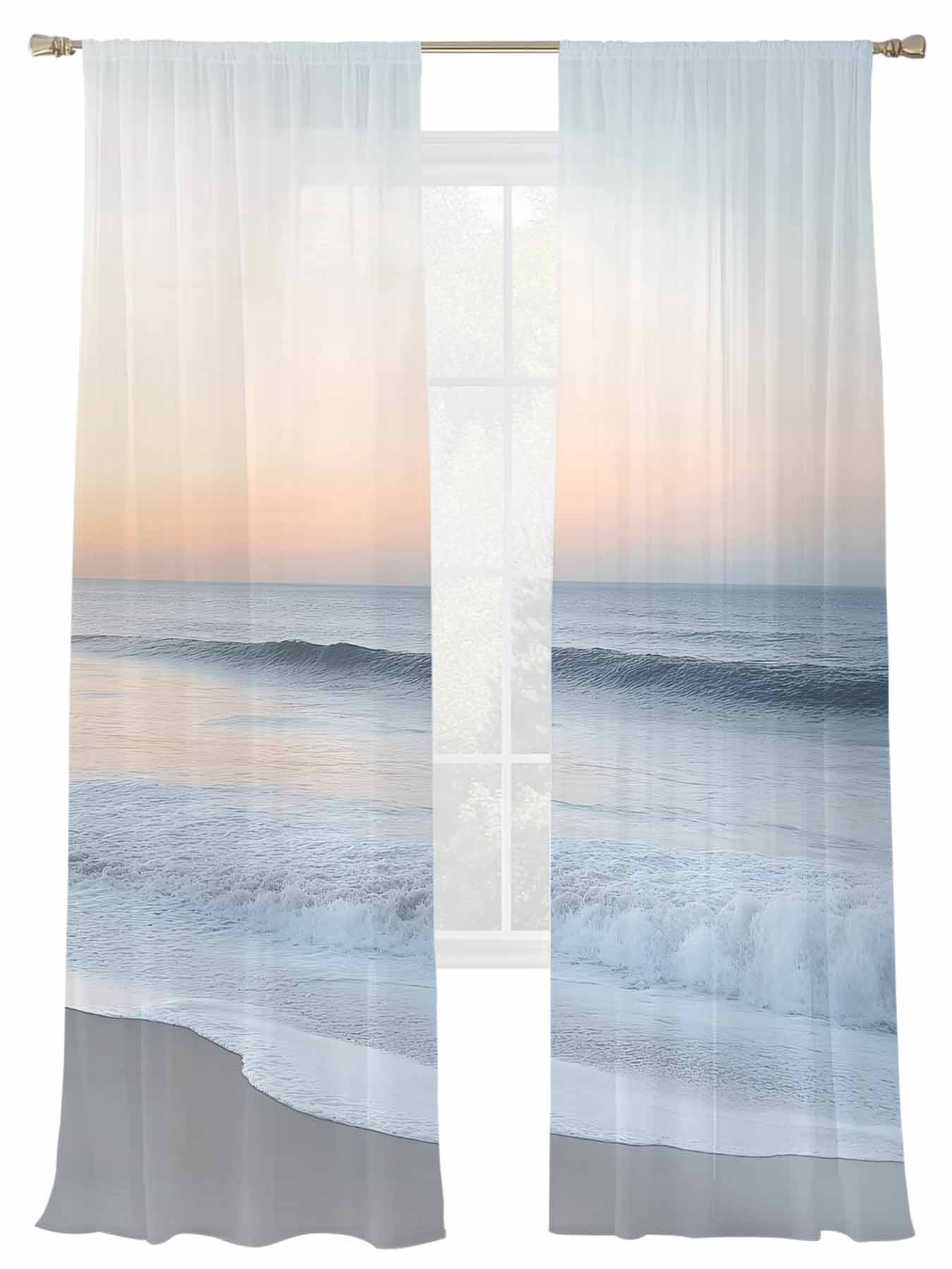 Abstract Ocean Beach Waves Sheer Curtains for Living Room Bedroom ...