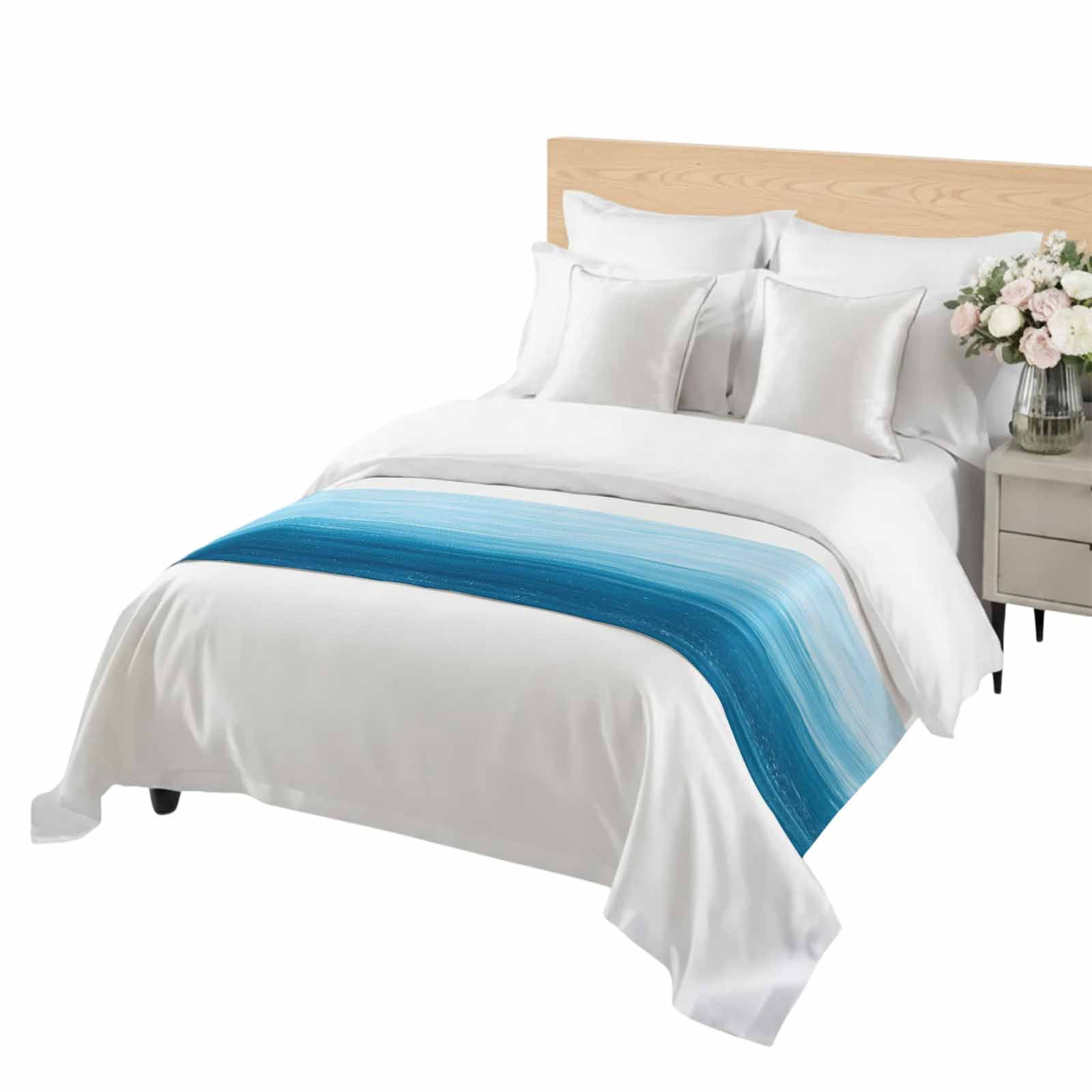 Abstract Ocean Bed Runner King Size Sky Blue Gradient Oil Painting ...