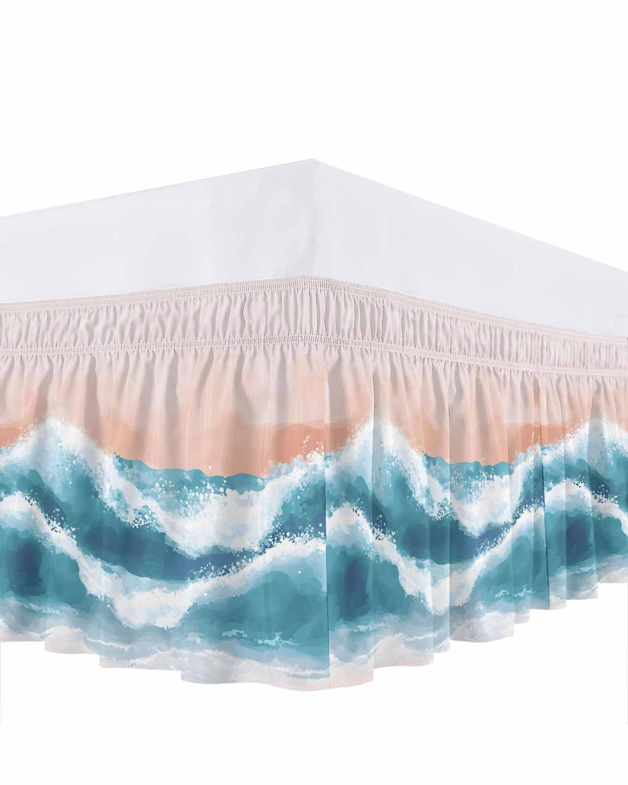 Abstract Ocean Bed Skirt King Size 16" Drop Wave Teal Orange Ombre ...