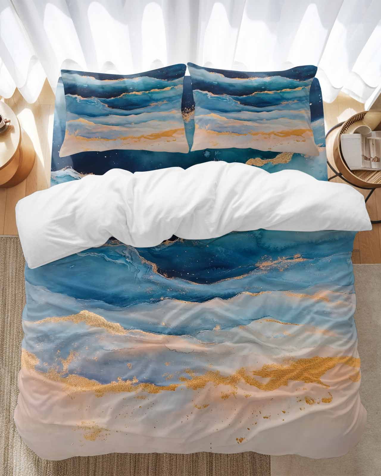 Abstract Ocean Bedding Duvet Cover Set Full Size 4 Pieces Gradient Sea ...