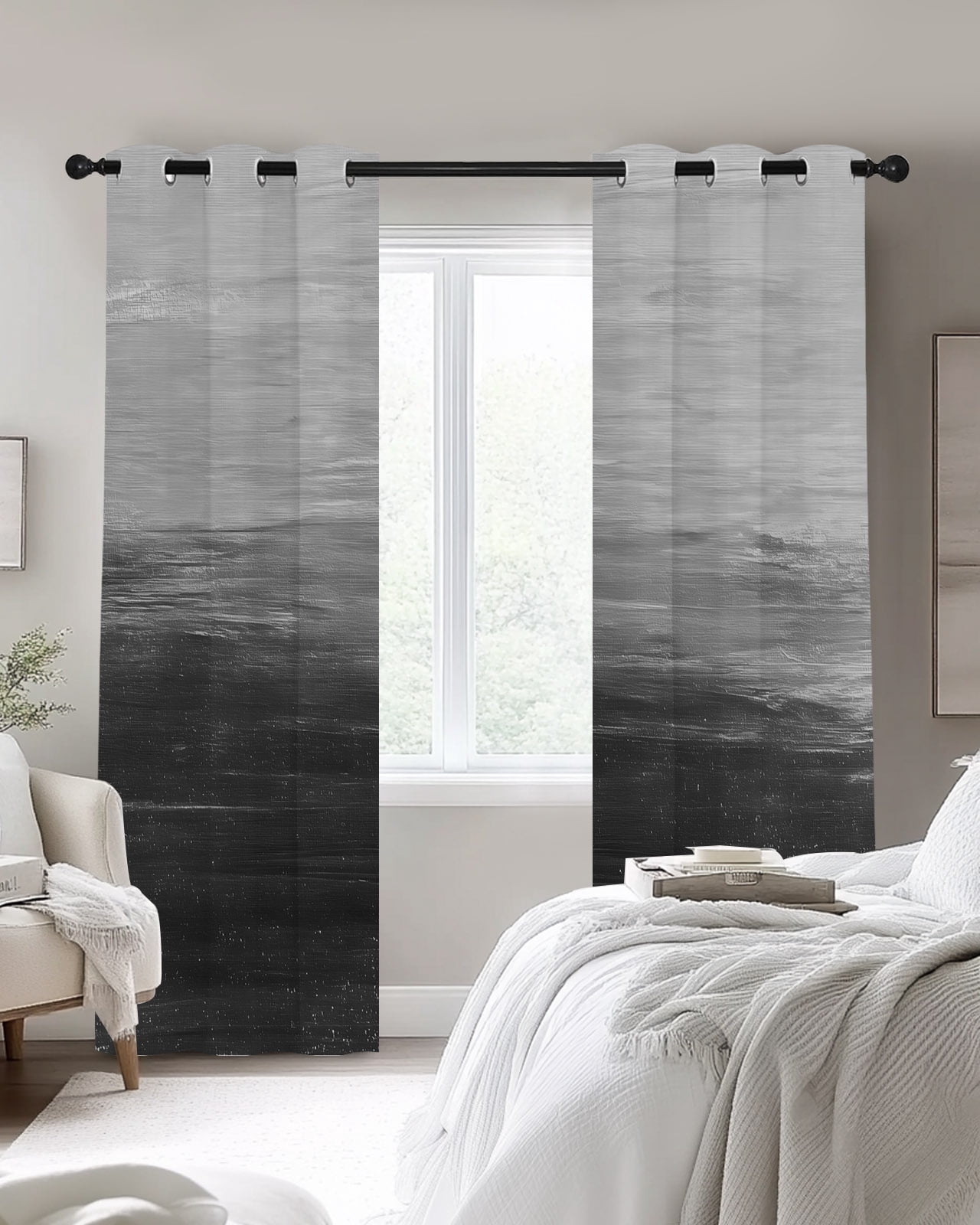 Abstract Ocean Blackout Curtains 2 Panels, Black Gradient Oil Painting ...