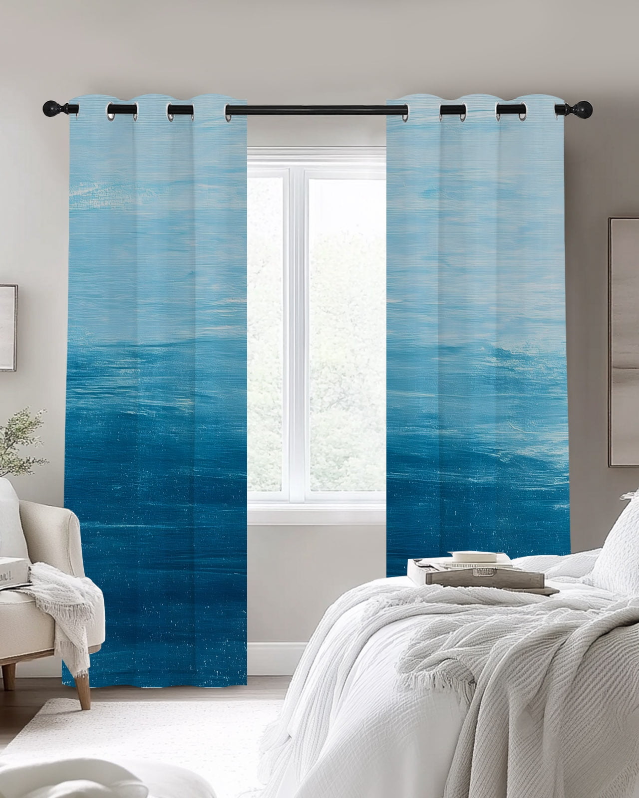 Abstract Ocean Blackout Curtains 2 Panels, Sky Blue Gradient Oil ...