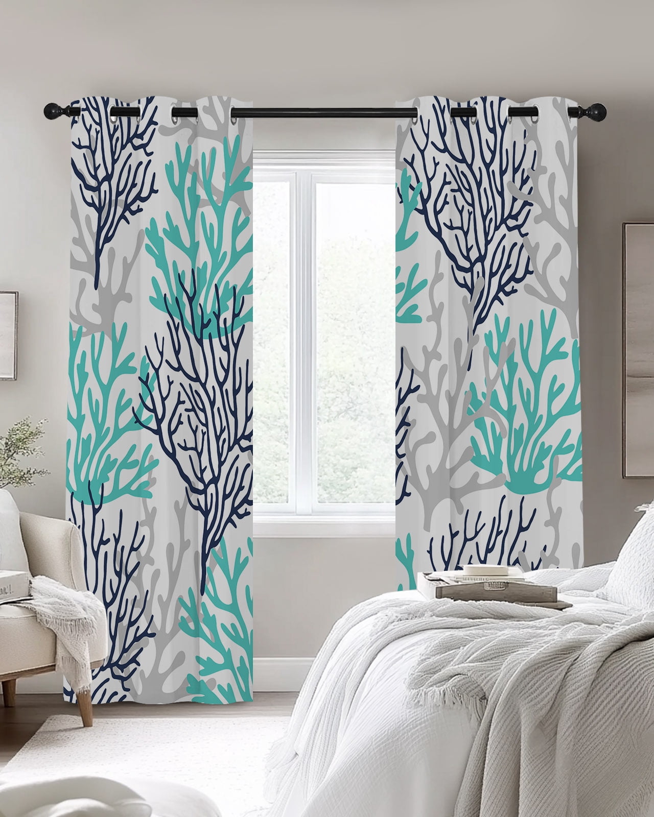 Abstract Ocean Blackout Curtains 2 Panels, Summer Coral Pattern Dark ...