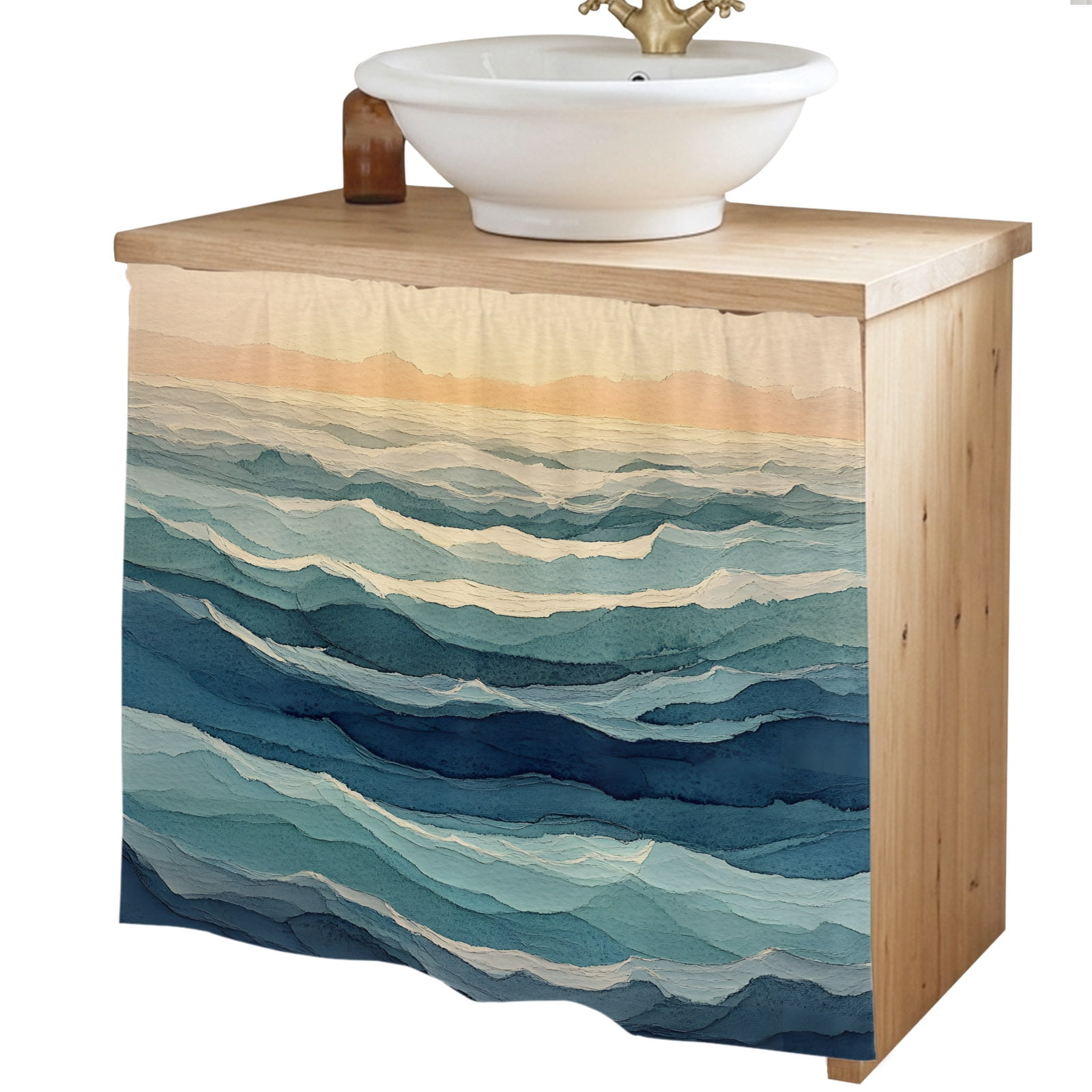 Abstract Ocean Cabinet Curtains Dark Blue Ripple Sunset Minimalist Art ...