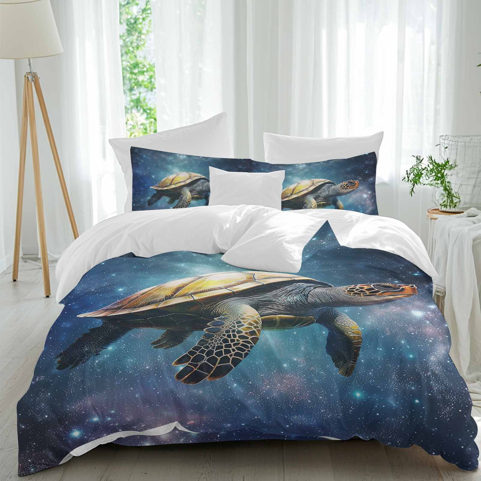 Abstract Ocean California King Duvet Cover Set, Sea Turtle in Starry ...