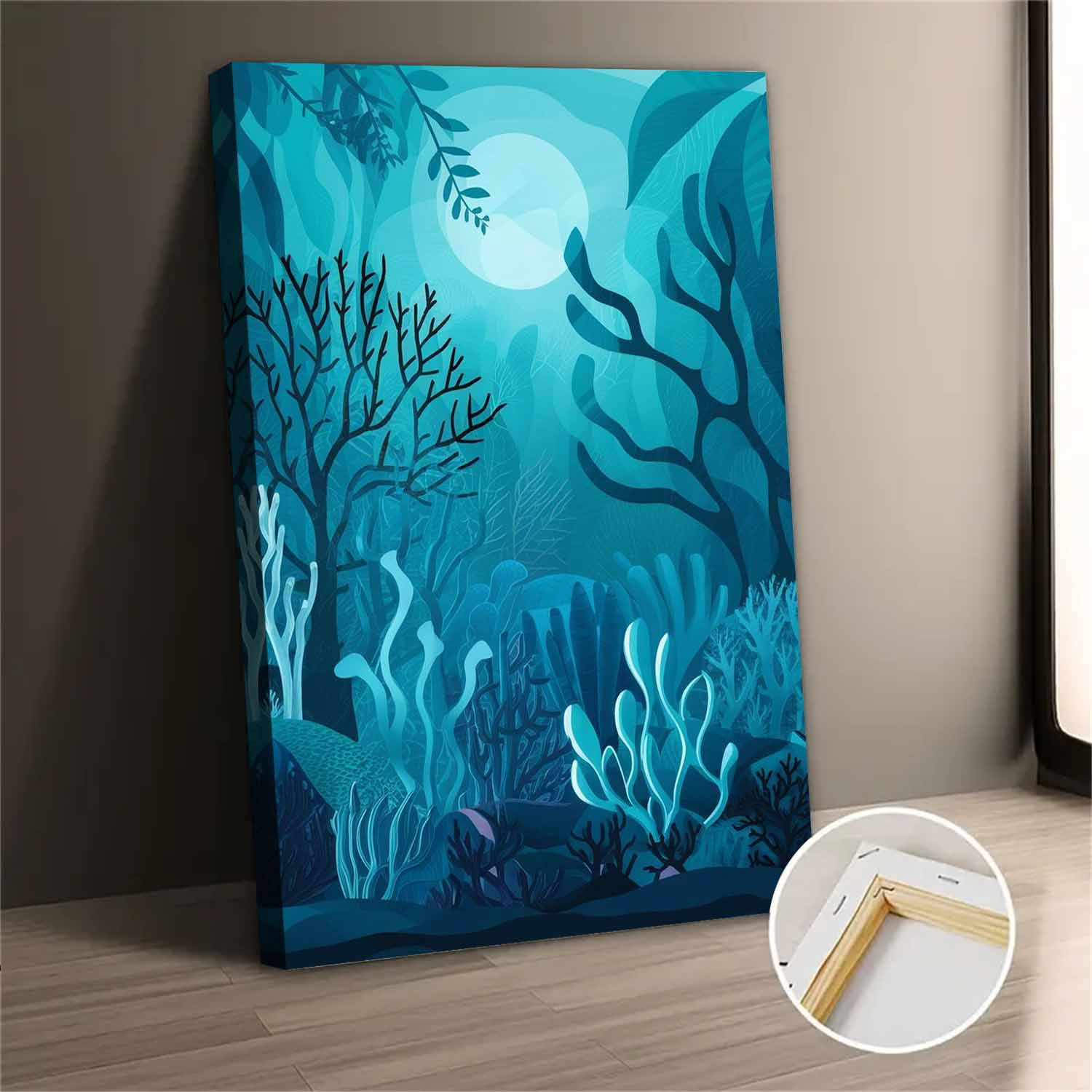 Abstract Ocean Canvas Wall Art, Blue Seaweed Underwater Print, Modern ...