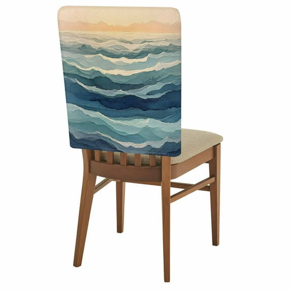Abstract Ocean Chair Back Covers Set of 1, Dark Blue Ripple Sunset ...