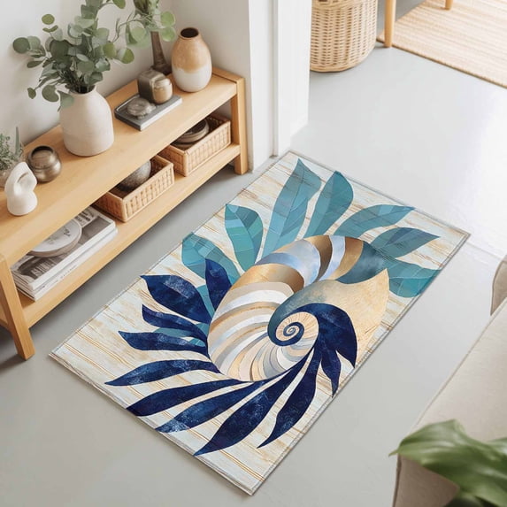 Abstract Ocean Conch Leaves Rectangle Area Rug 2x3ft,Living Room Rug ...