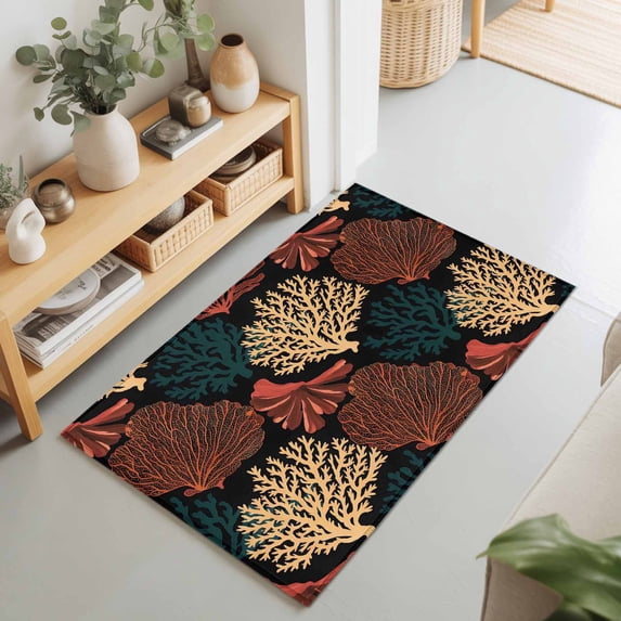 Abstract Ocean Coral on Black Rectangle Rug 2'x3' Watercolor Marine ...