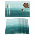 Abstract Ocean Cotton Linen Placemats Set of 4, Teal Gradient Oil ...