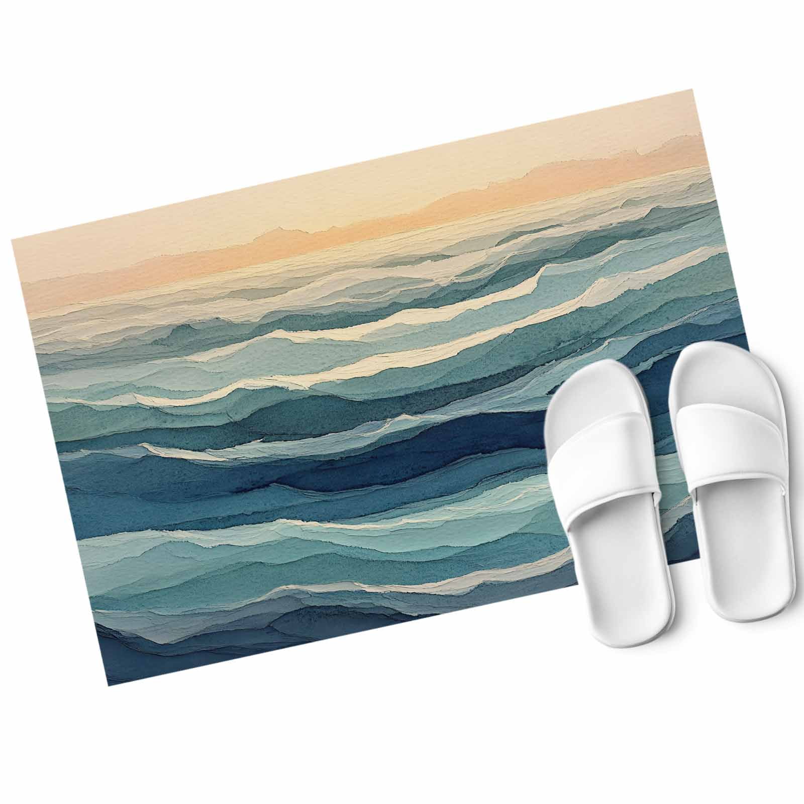 Abstract Ocean Door Mat Dark Blue Ripple Sunset Minimalist Art Non Slip ...