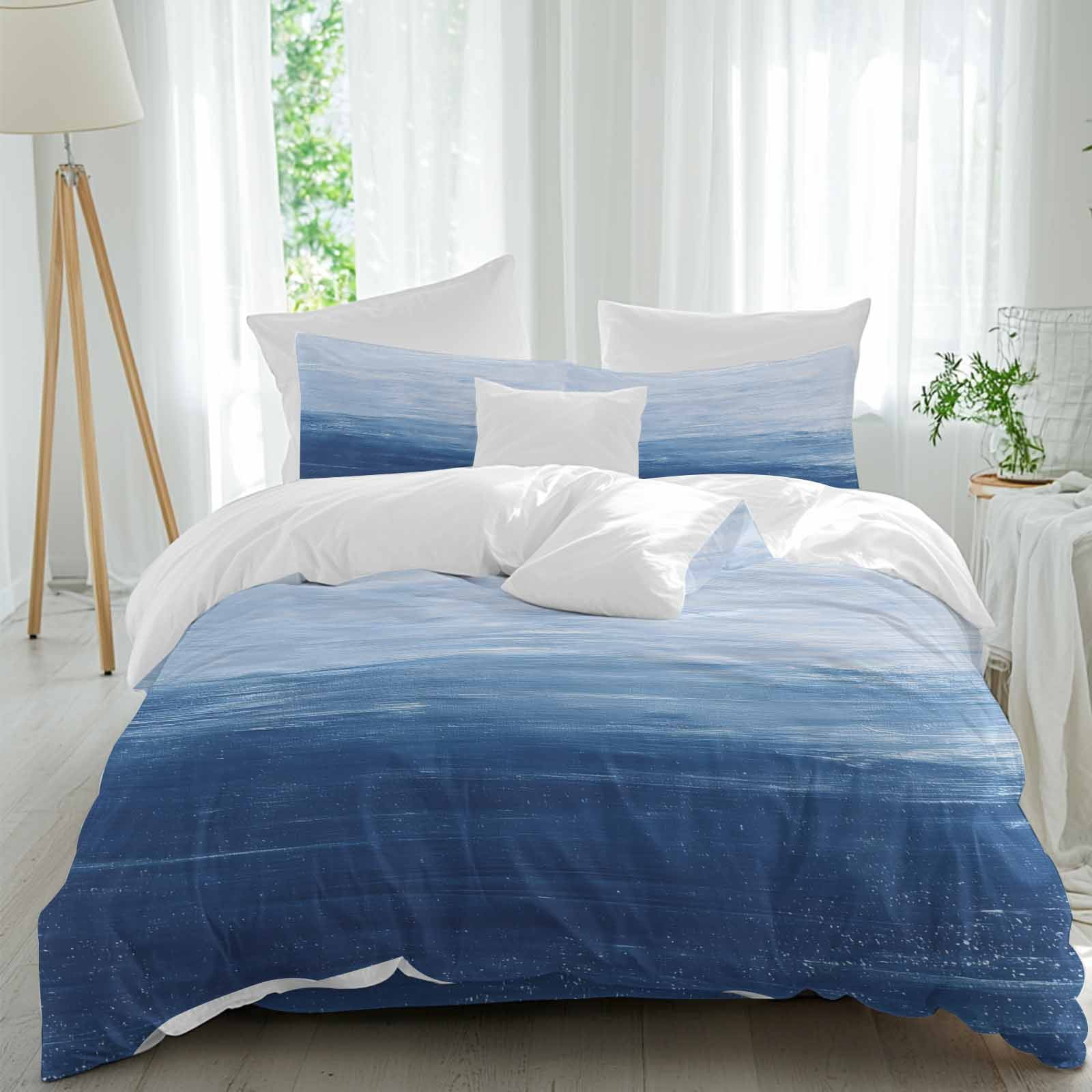 Abstract Ocean Duvet Cover Set King Size, Dark Blue Gradient Oil ...