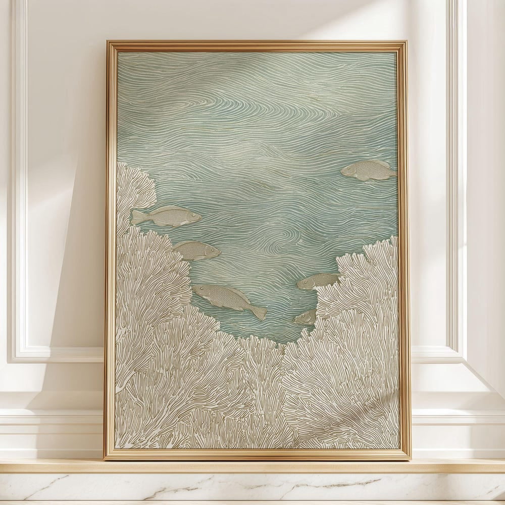 Abstract Ocean Fish Art Print Soft Blue Minimalist School of Fish ...