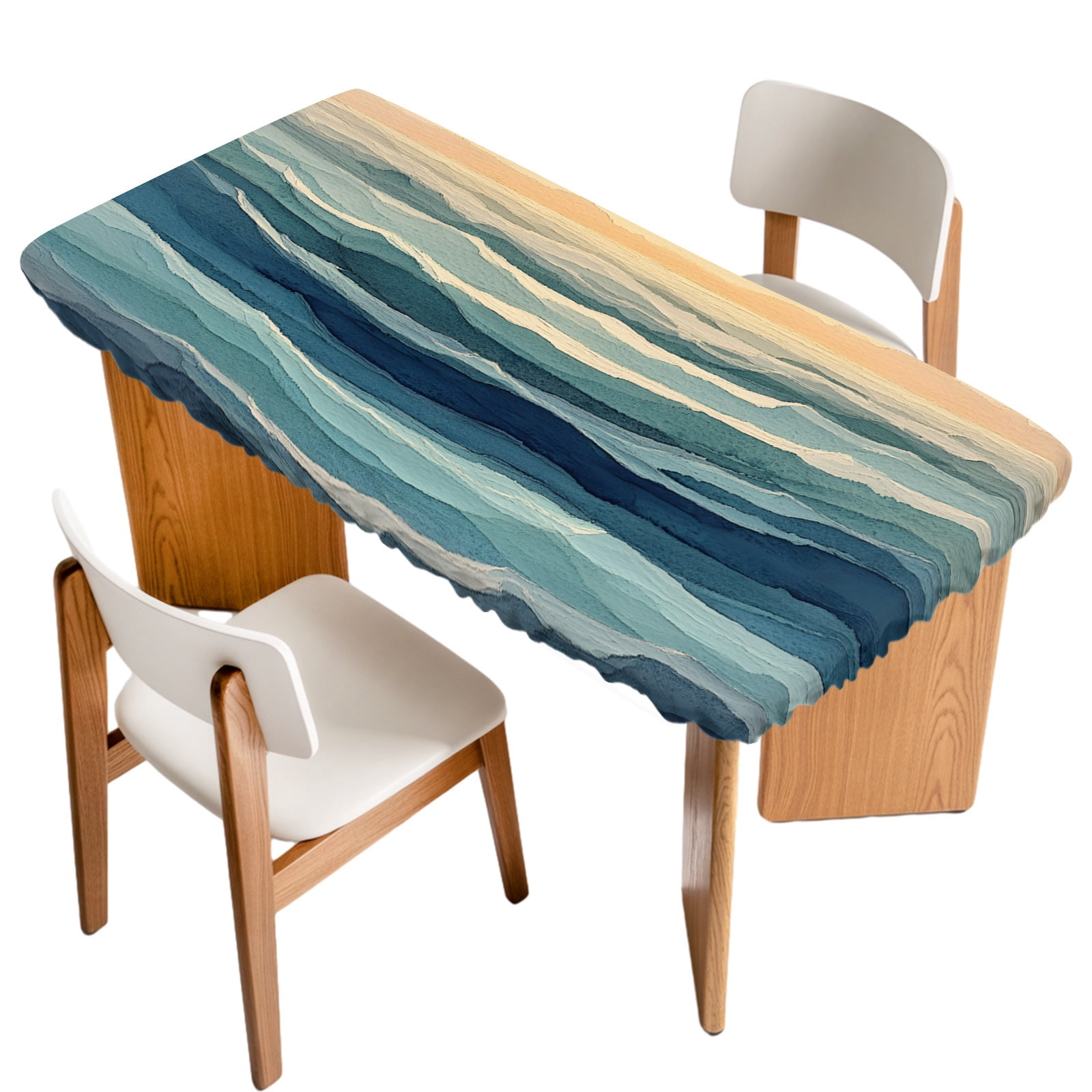Abstract Ocean Fitted Rectangle Tablecloth 24" x 36" Dark Blue Ripple ...