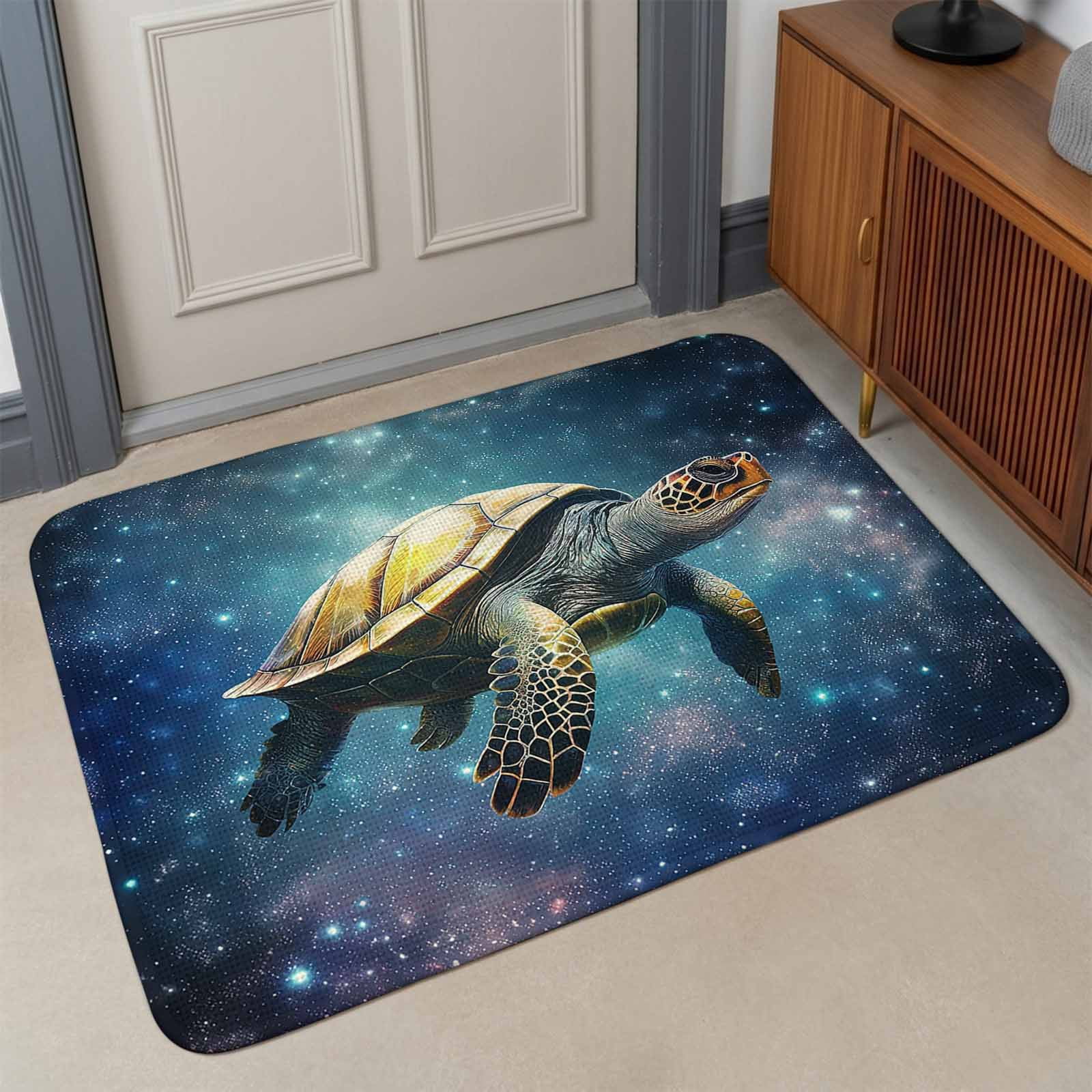 Abstract Ocean Front Door Mat Indoor Entrance, Sea Turtle in Starry ...