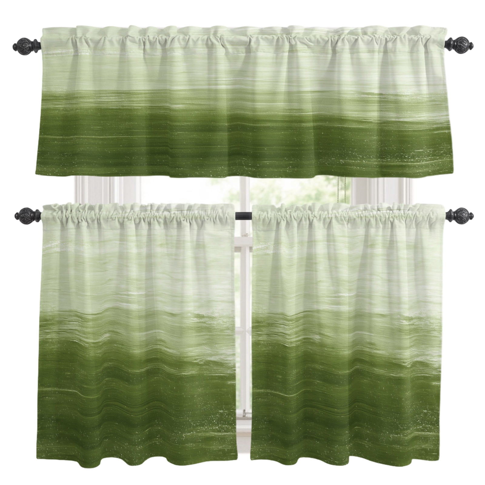 Abstract Ocean Kitchen Curtains Set for Windows, Green Gradient Oil ...