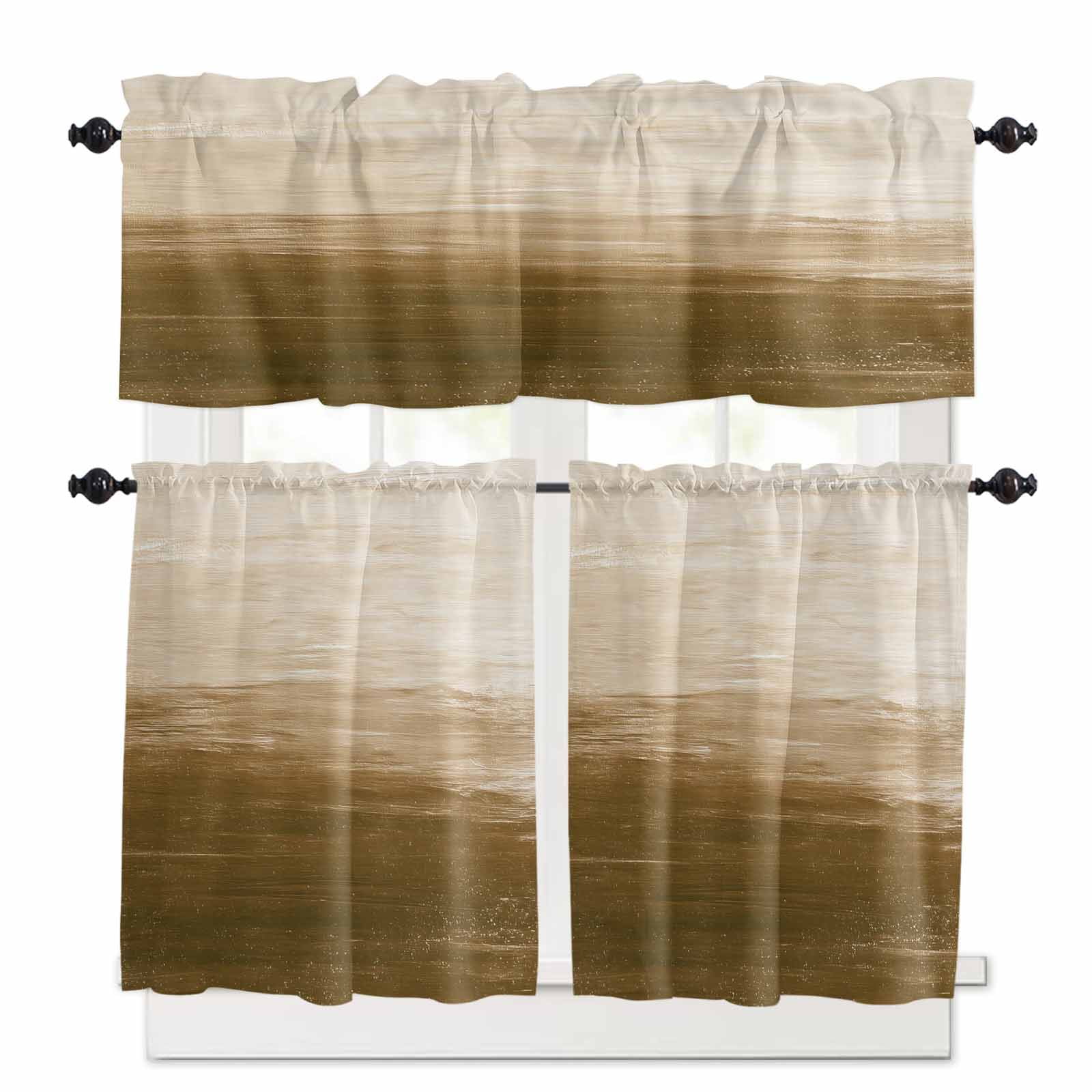 Abstract Ocean Kitchen Curtains Valance and Tier Set Brown Gradient Oil ...