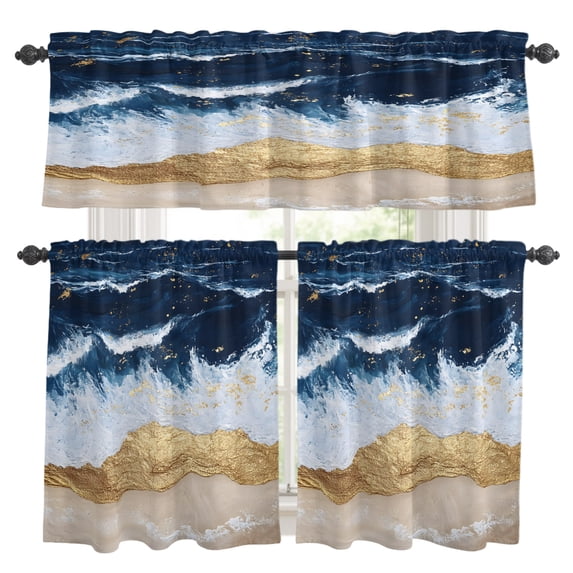 Abstract Ocean Kitchen Curtains Valance and Tier Set Wave Texture Blue ...