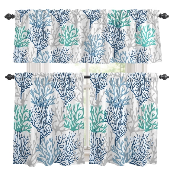 Abstract Ocean Kitchen Curtains and Valances Set, Summer Coral Pattern ...