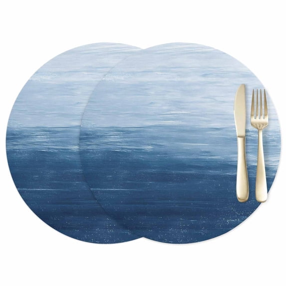 Abstract Ocean Leather Placemats Set of 2, 12 Inch, Blue Gradient Oil ...