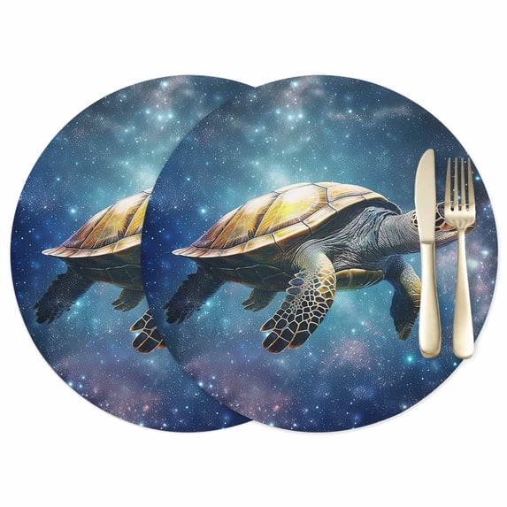 Abstract Ocean Leather Placemats Set of 2, 12 Inch, Sea Turtle in ...