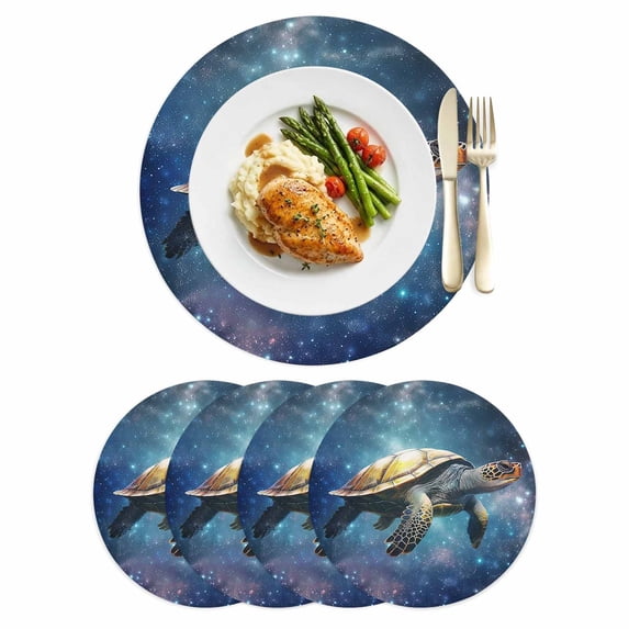 Abstract Ocean Leather Placemats Set of 4, 12 Inch, Sea Turtle in ...