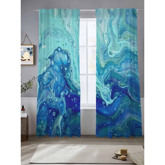 Abstract Ocean Marble Texture Chiffon Sheer Curtains 84 Inches Long ...