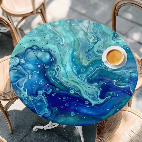 Abstract Ocean Marble Texture Round Fitted Tablecloth with Elastic Edge ...