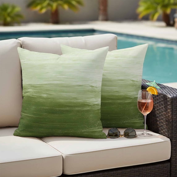 Abstract Ocean Outdoor Throw Pillow Covers Set of 2, Green Gradient Oil ...