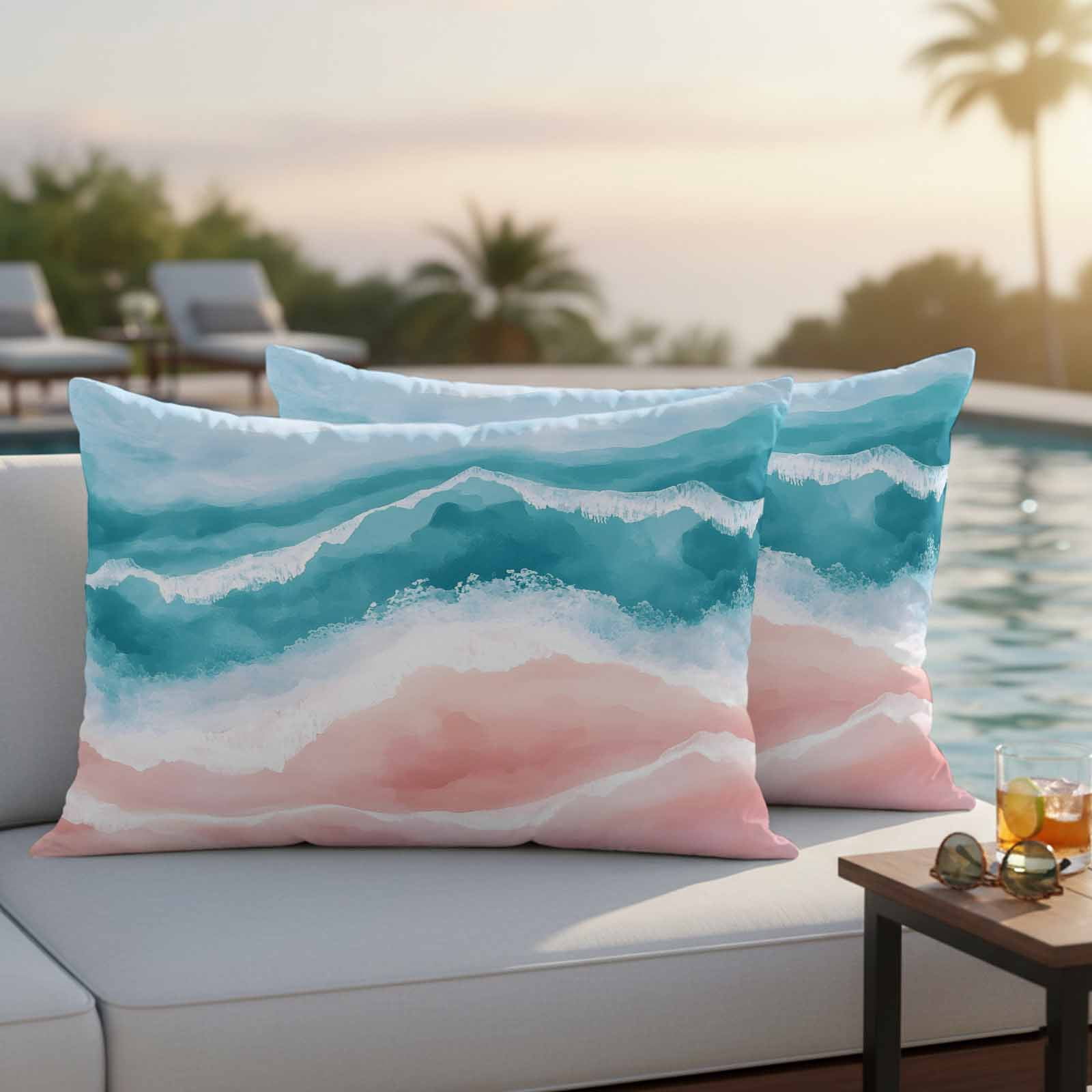 Abstract Ocean Outdoor Waterproof Throw Pillow Covers Set of 2, 20"x12 ...