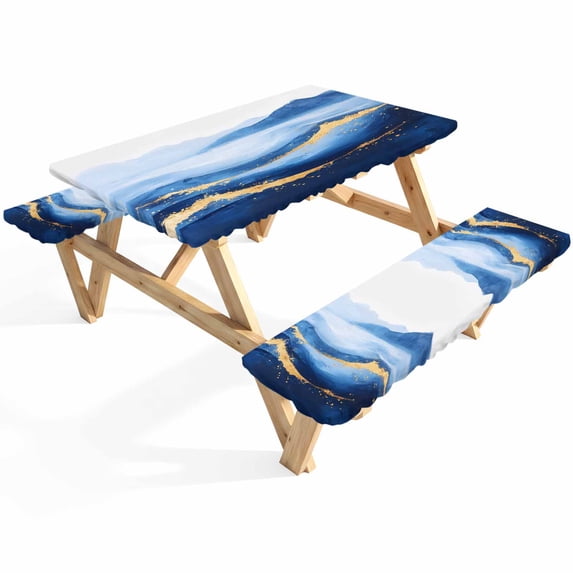 Abstract Ocean Picnic Table Cover with Bench Covers Gradient Blue White ...