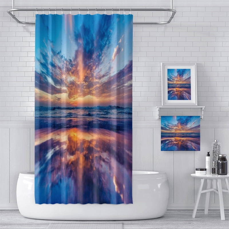 Abstract Ocean Print Shower Curtain, Watercolor Beach Themed Bath ...