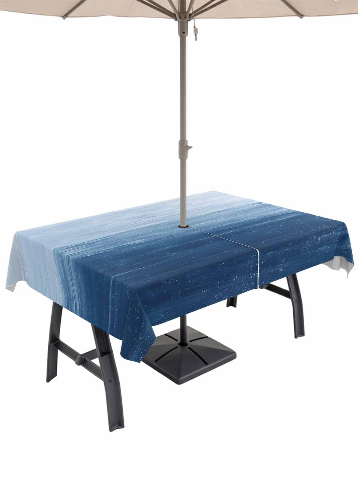 Abstract Ocean Rectangle Outdoor Tablecloth with Umbrella Hole Blue ...