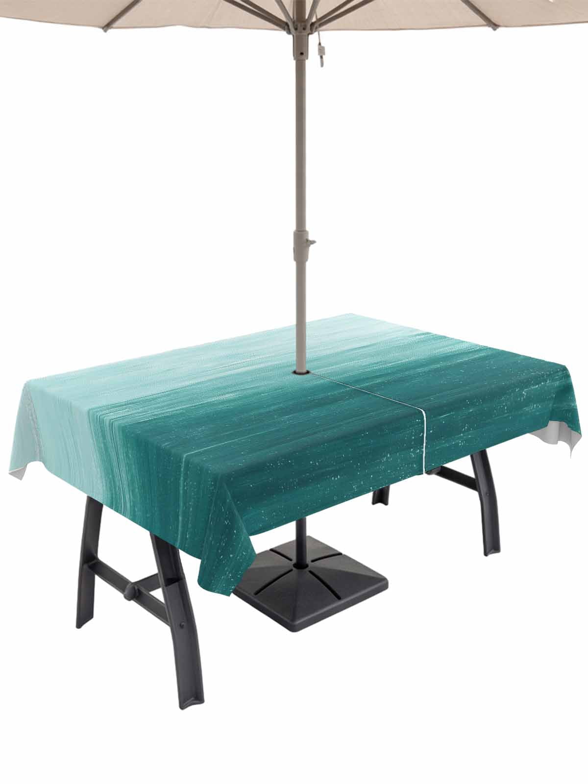 Abstract Ocean Rectangle Outdoor Tablecloth with Umbrella Hole Teal ...