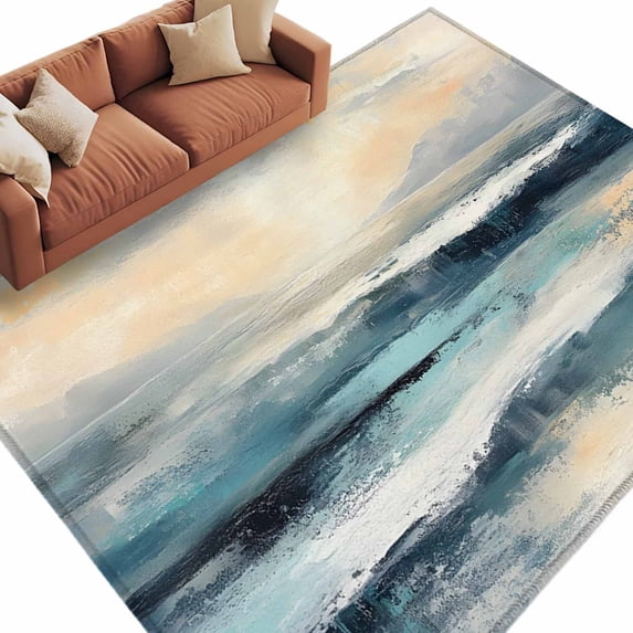 Abstract Ocean Rectangle Area Rug 8x10 ft Beach Oil Painting Style ...