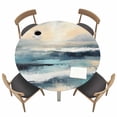 Abstract Ocean Round Fitted Tablecloth with Elastic Edge Beach Oil ...