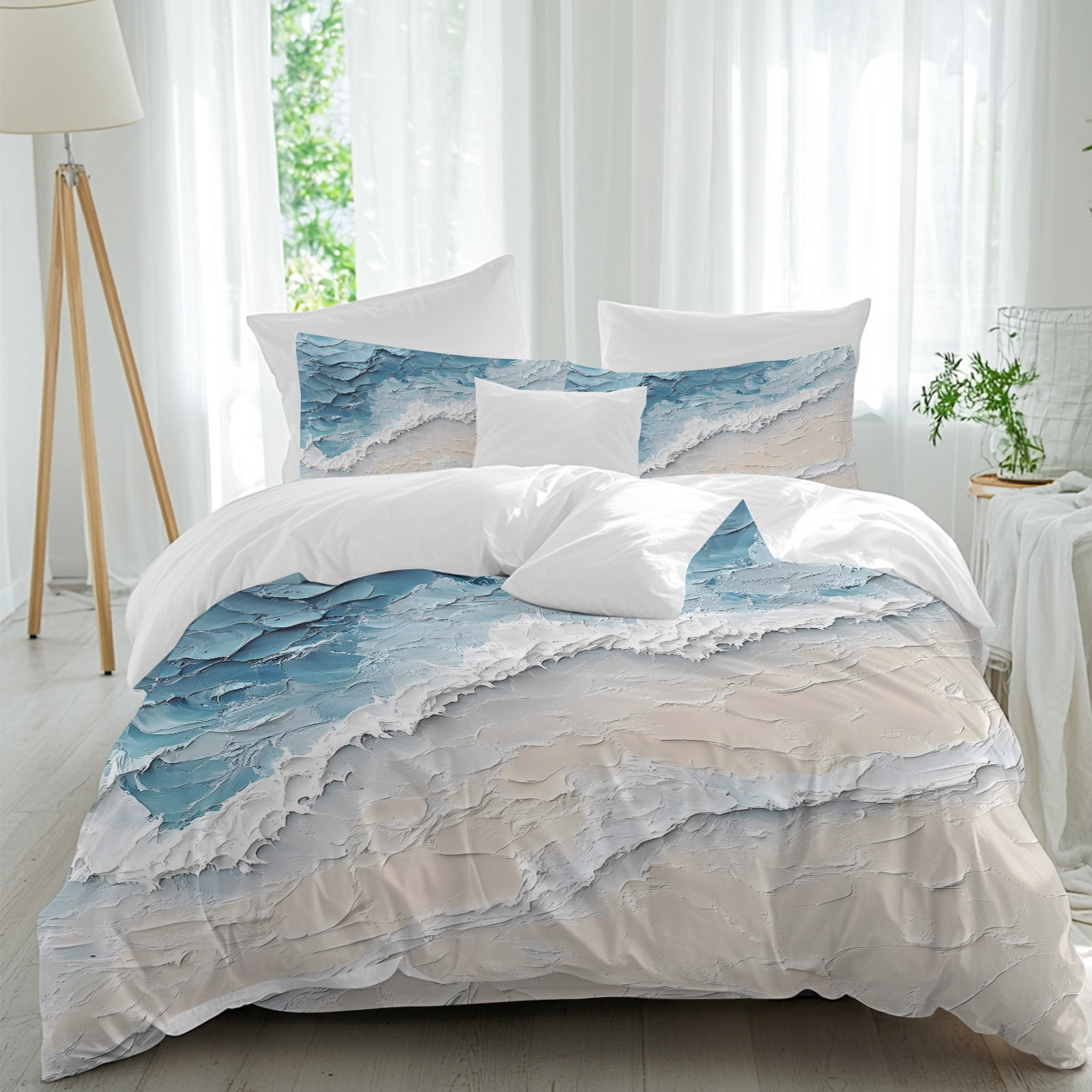 Abstract Ocean Scene Oil Painting Art Full Size Bed Set,Natural Sea ...