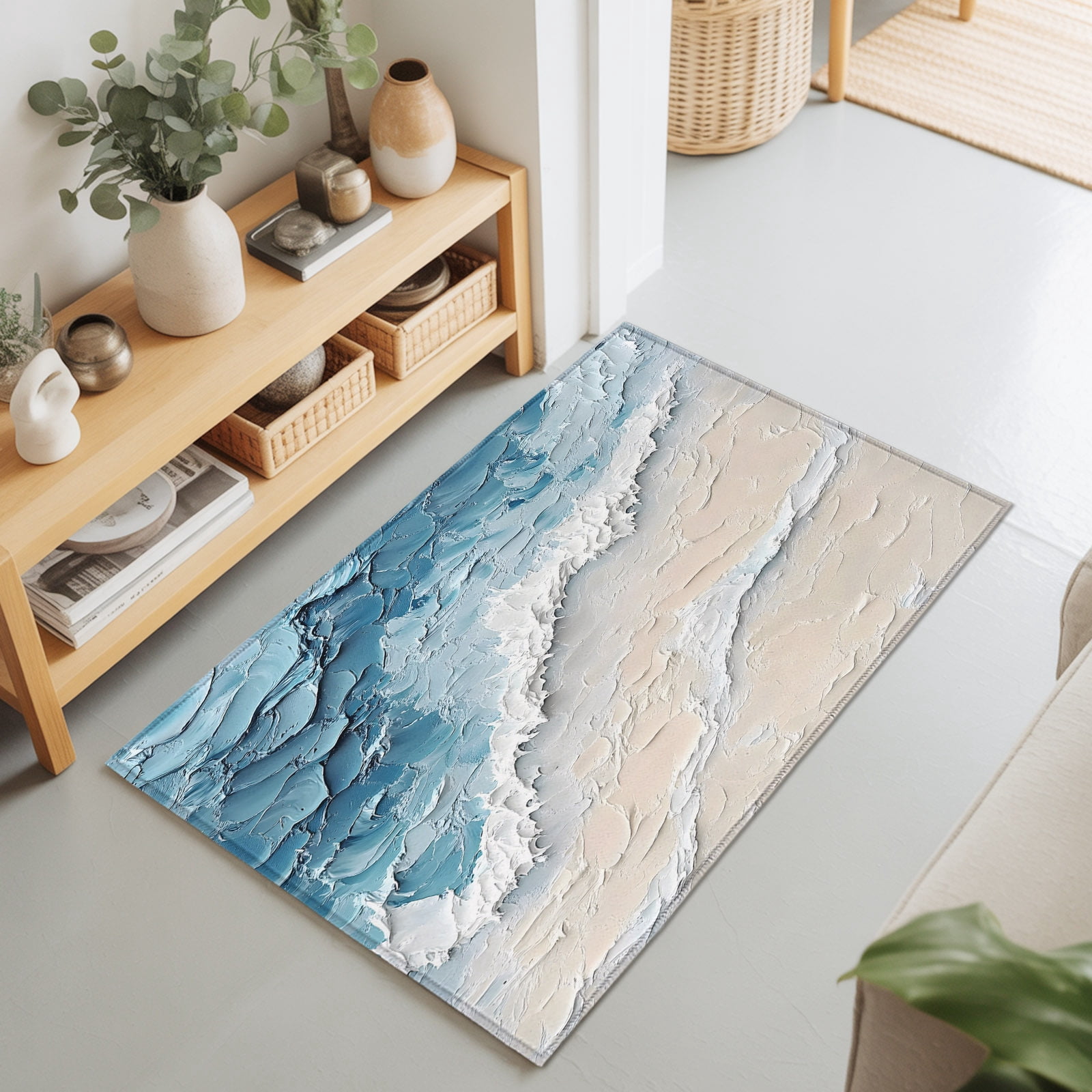 Abstract Ocean Scene Oil Painting Art Rectangle Rug 2'x3' Natural Sea ...