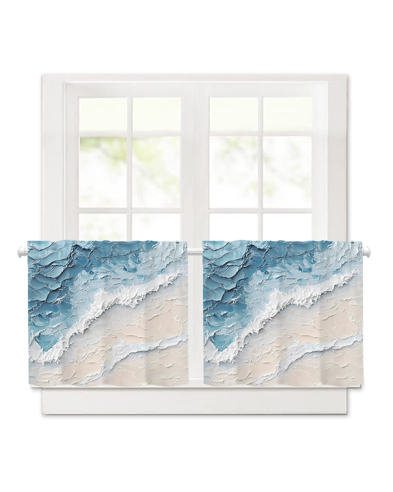 Abstract Ocean Scene Oil Painting Art Short Blackout Curtains 30 Inch ...