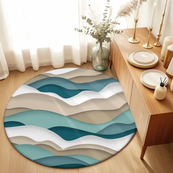 Abstract Ocean Sea Wave Round Area Rug 3ft,Living Room Rug Non-Slip ...