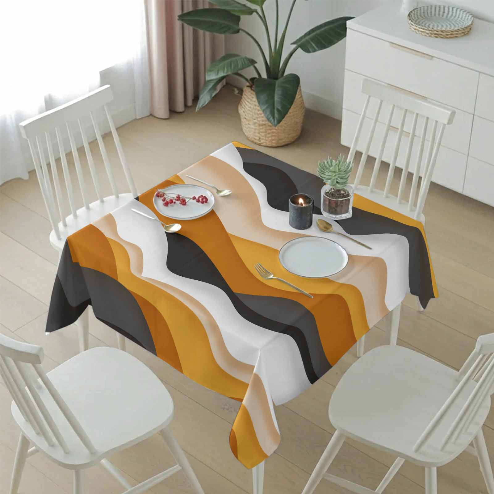 Abstract Ocean Sea Wave Stripe Table Cloth 60x60in, Waterproof Square ...