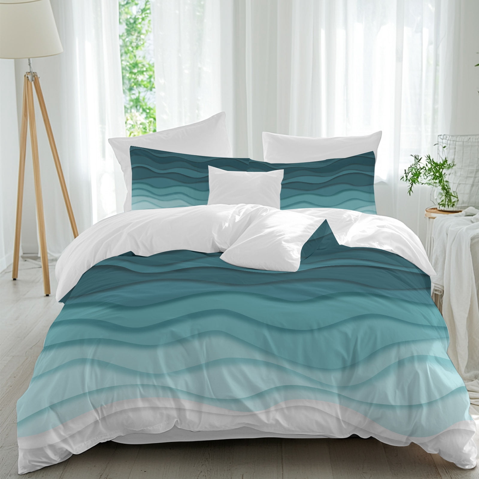 Abstract Ocean Sea Wave Water Ripple Queen Size Bed Set,Turquoise Ombre ...