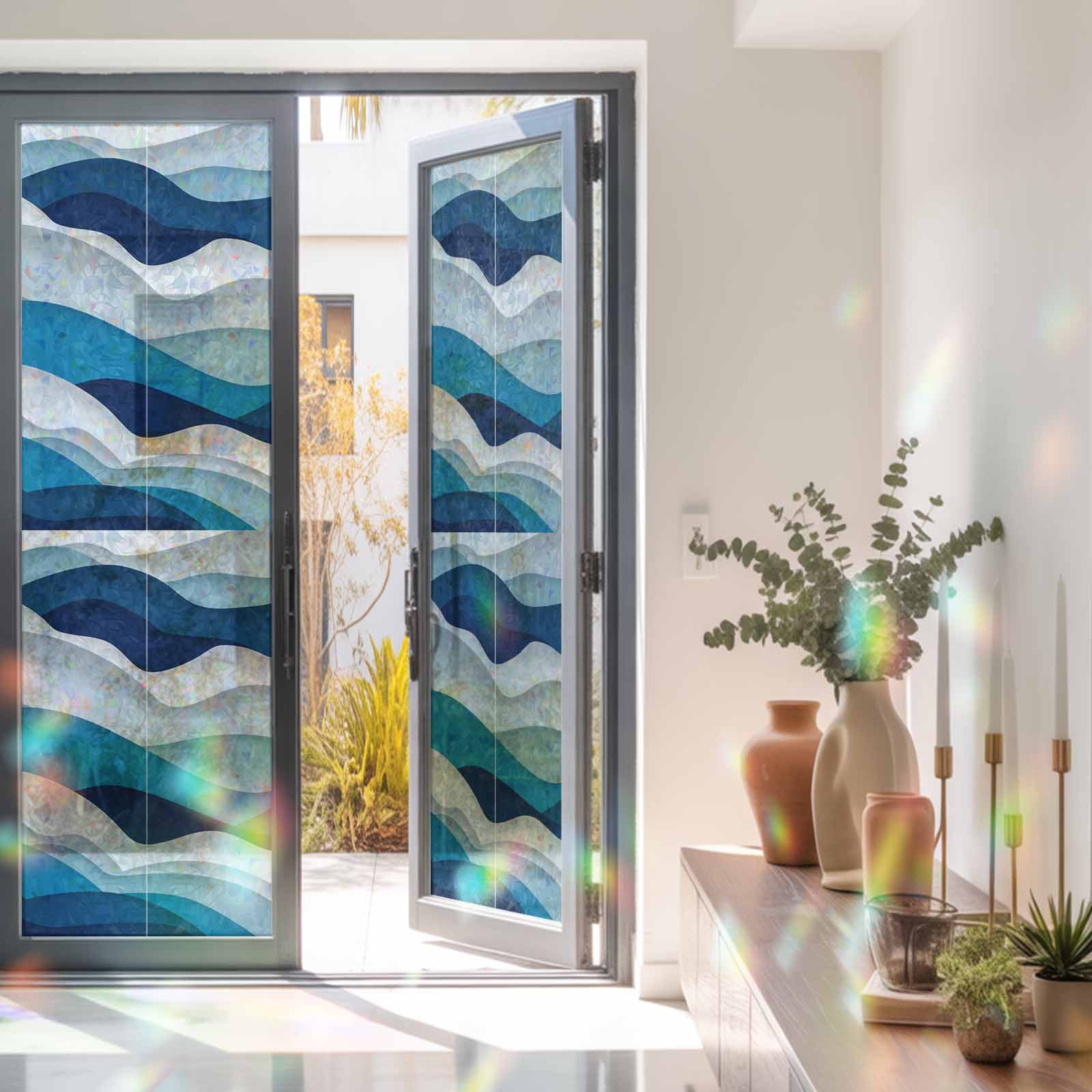 Abstract Ocean Sea Waves Window Privacy Film, Rainbow Film Decorative ...