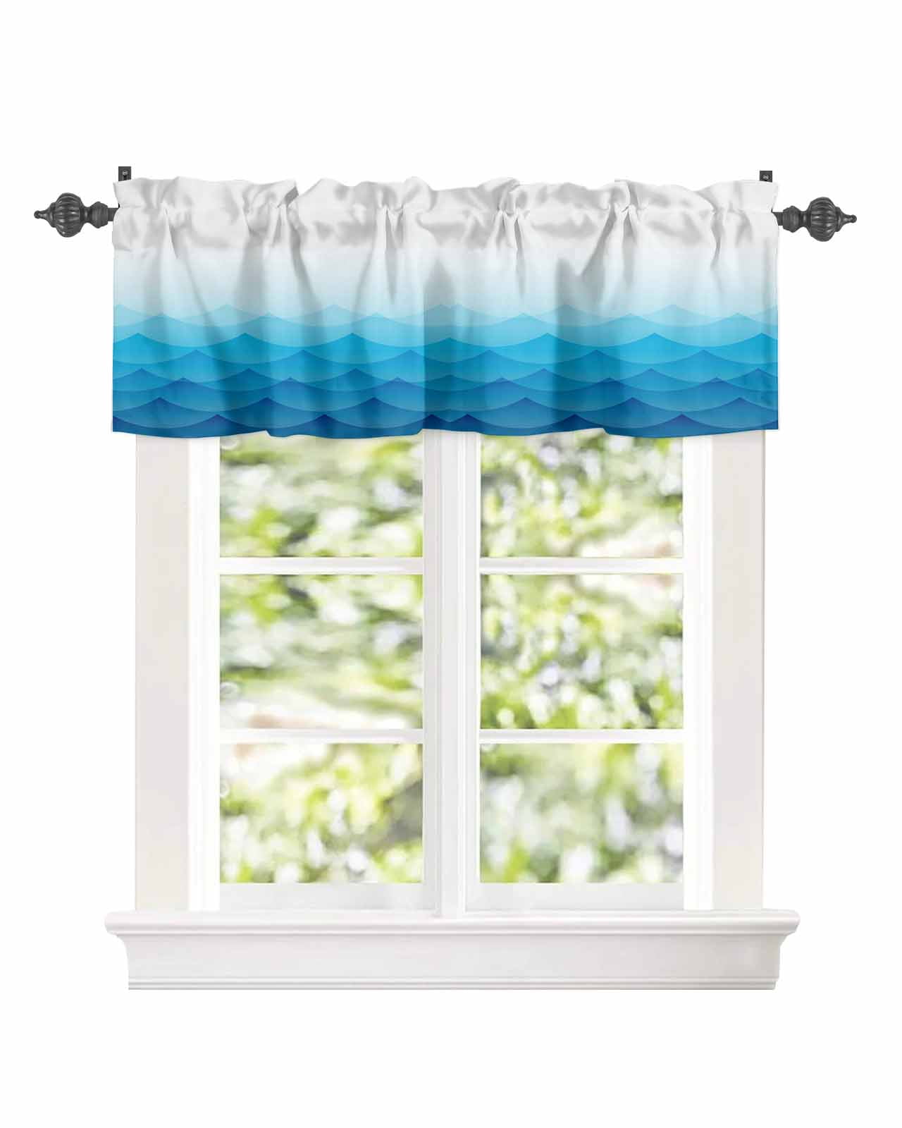 Abstract Ocean Sea Waves Window Valances for Kitchen,Rod Pocket Valance ...
