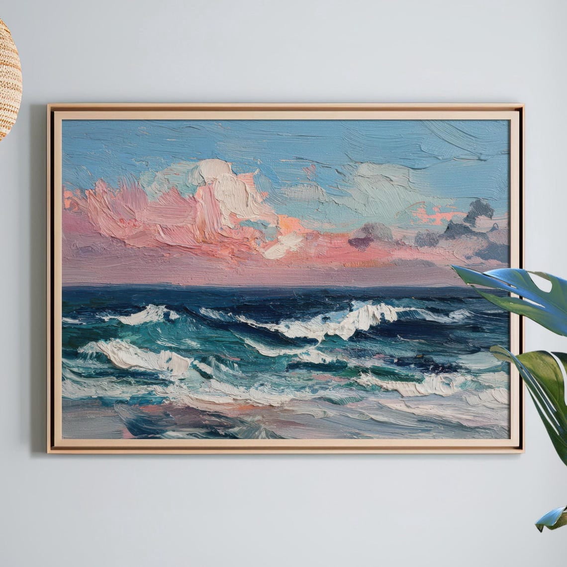 Abstract Ocean Seascape Sunset Coastal Beach House Nautical Waves ...