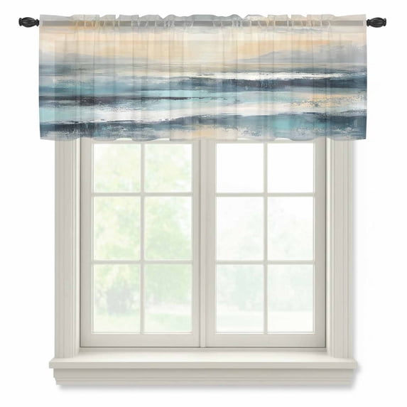 Abstract Ocean Semi Sheer Valance Curtains Beach Oil Painting Style ...