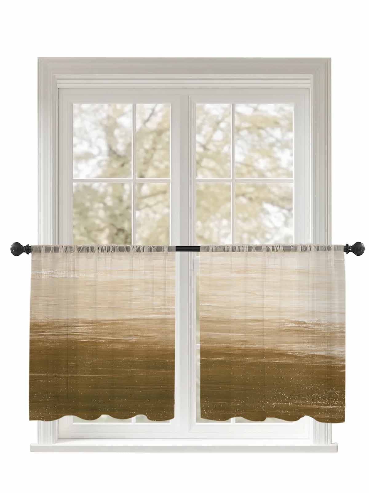 Abstract Ocean Sheer Curtains 2 Panels Set Brown Gradient Oil Painting ...