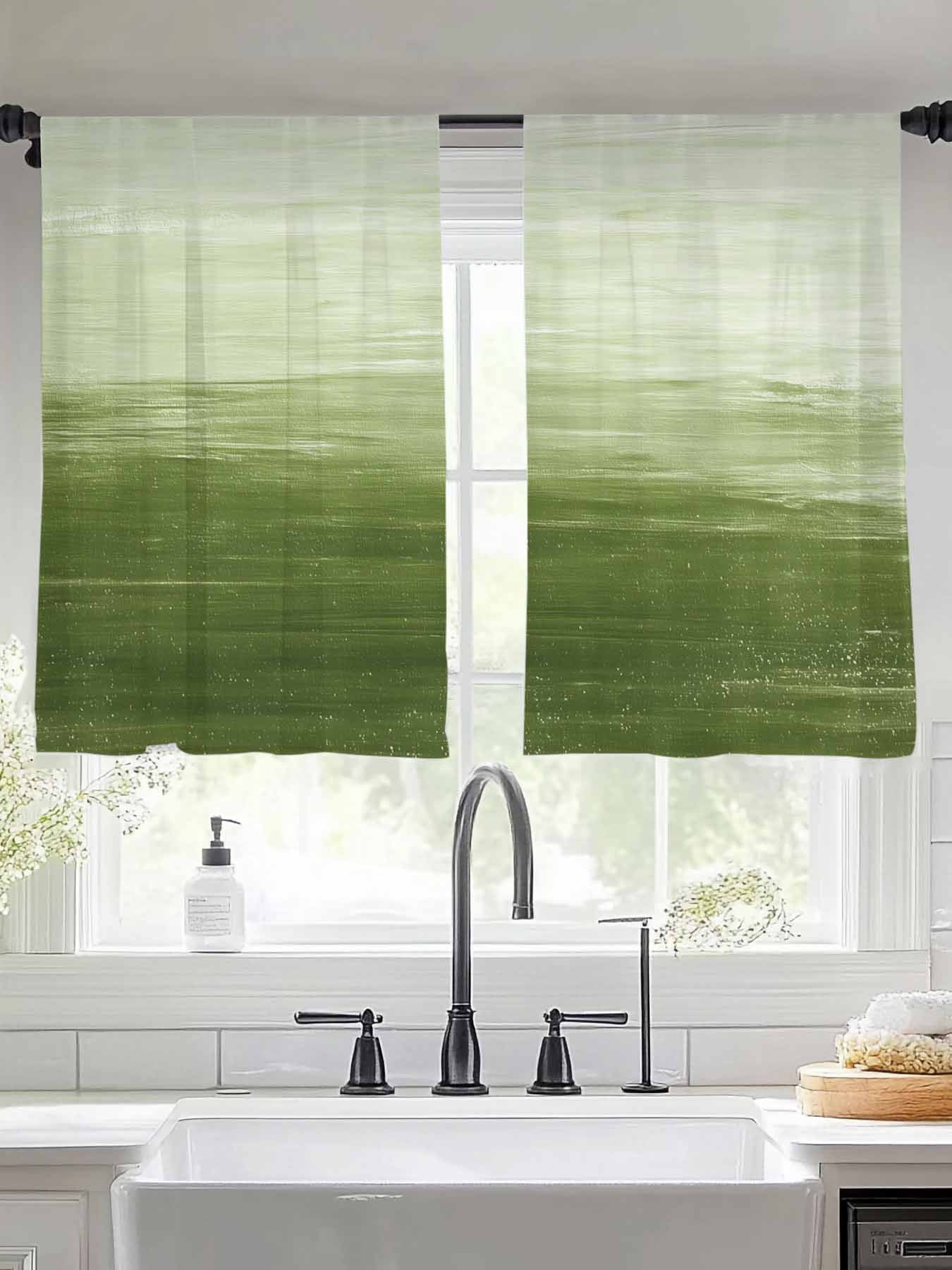 Abstract Ocean Sheer Curtains 45 Inches Long 2 Panels Green Gradient ...