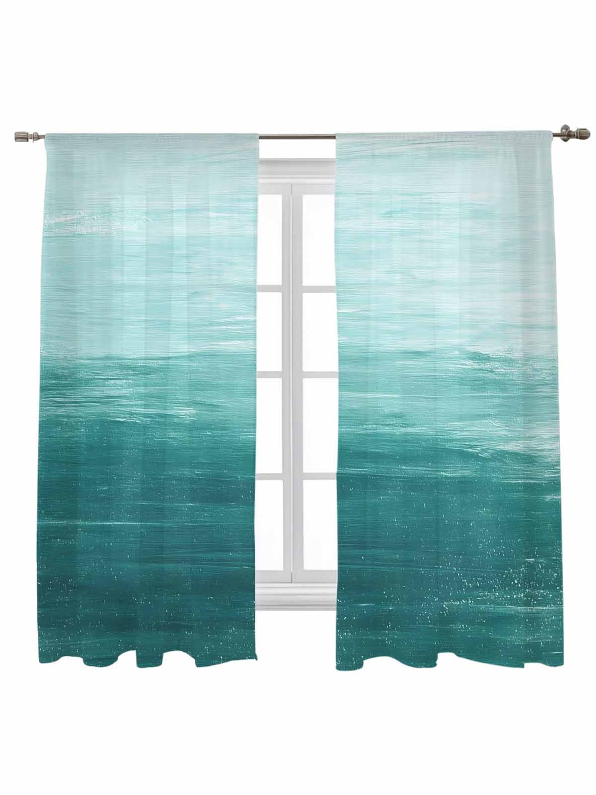 Abstract Ocean Sheer Curtains 63 Inch Long 2 Panels, Teal Gradient Oil ...
