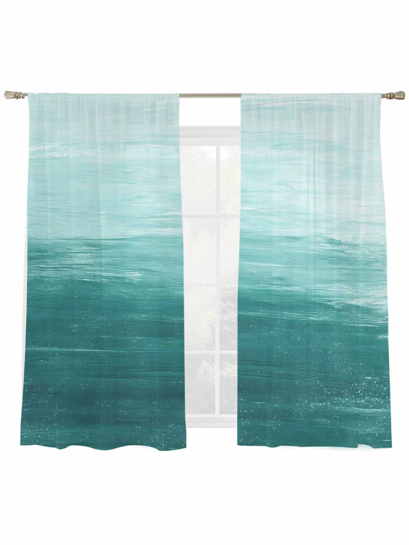Abstract Ocean Sheer Curtains for Living Room Bedroom, Teal Gradient ...